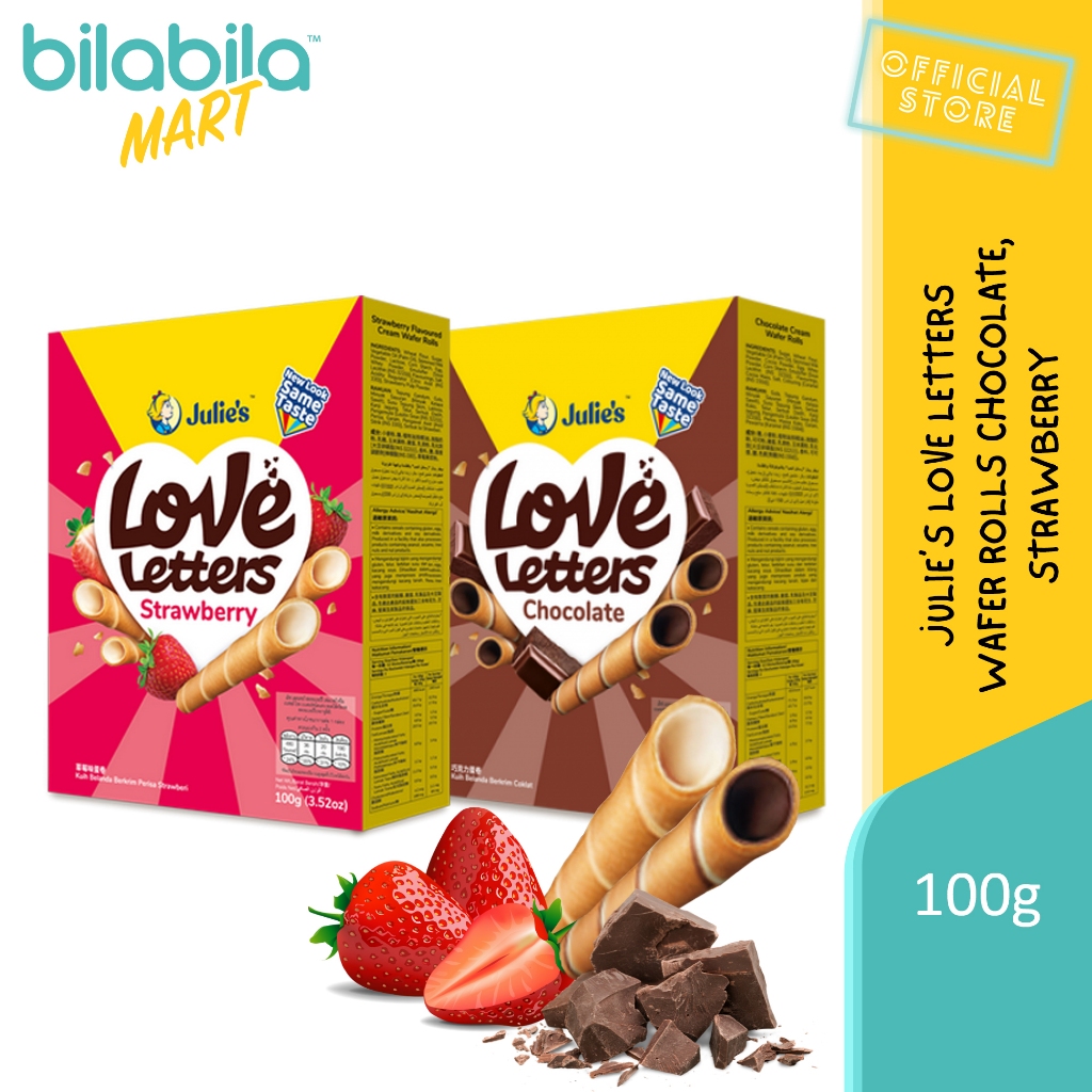 Julie's Love Letters Wafer Rolls (Chocolate, Strawberry) 100g | Shopee ...