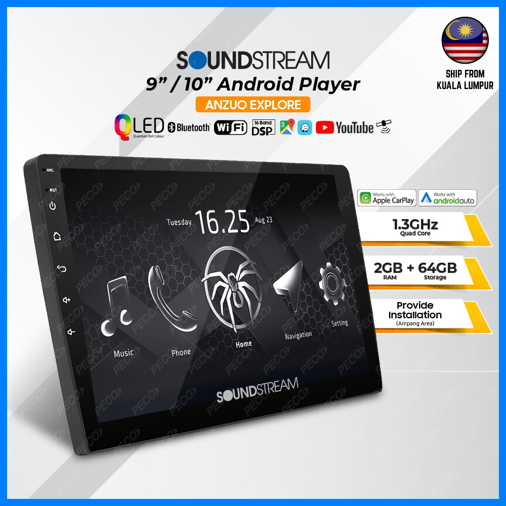 Soundstream Android Car Player ANZUO EXPLORE QLED Touch Screen HD Car ...
