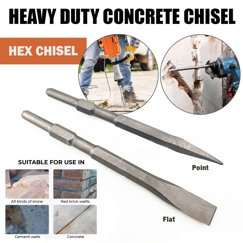 17MM X 280MM Heavy Duty Concrete Chisel - Hex Shank ( Flat / Moil Point ...