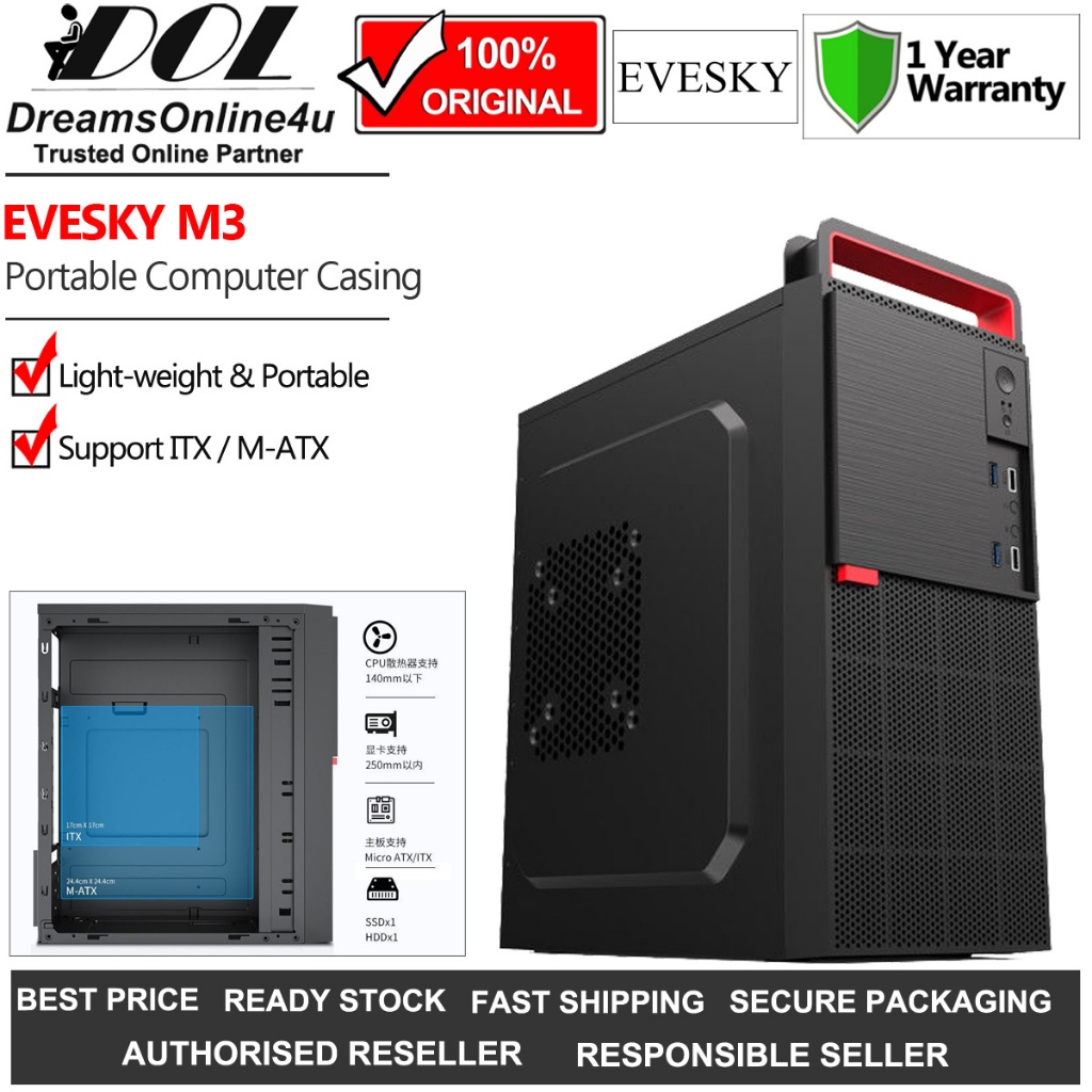 EVESKY RUIX M3 Mini-iTX M-ATX USB 2.0 Slim Portable Desktop Computer ...