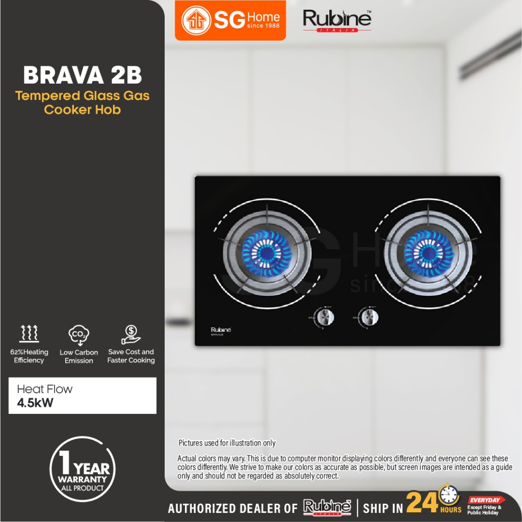 Rubine RGH-BRAVA 2B-BL Glass Hob With Vortex Flame Burning Dapur Kaca ...