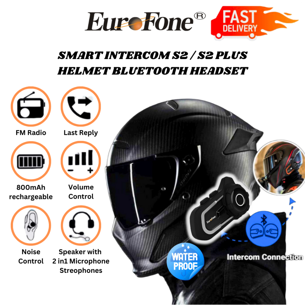 EUROFONE WIRELESS MOTOR HELMET BLUETOOTH HEADSET INTERCOM ( HELMET ...