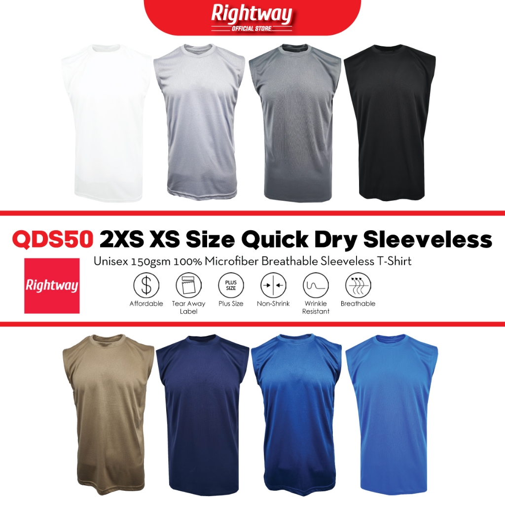 RIGHTWAY 2XS XS Small Size Quick Dry Round Neck Sleeveless T-Shirt ...
