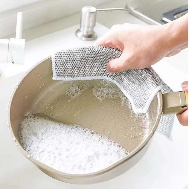Silver Rag Dishes Stuck-on Food Remover Tableware Mesh Cleaning Cloth ...