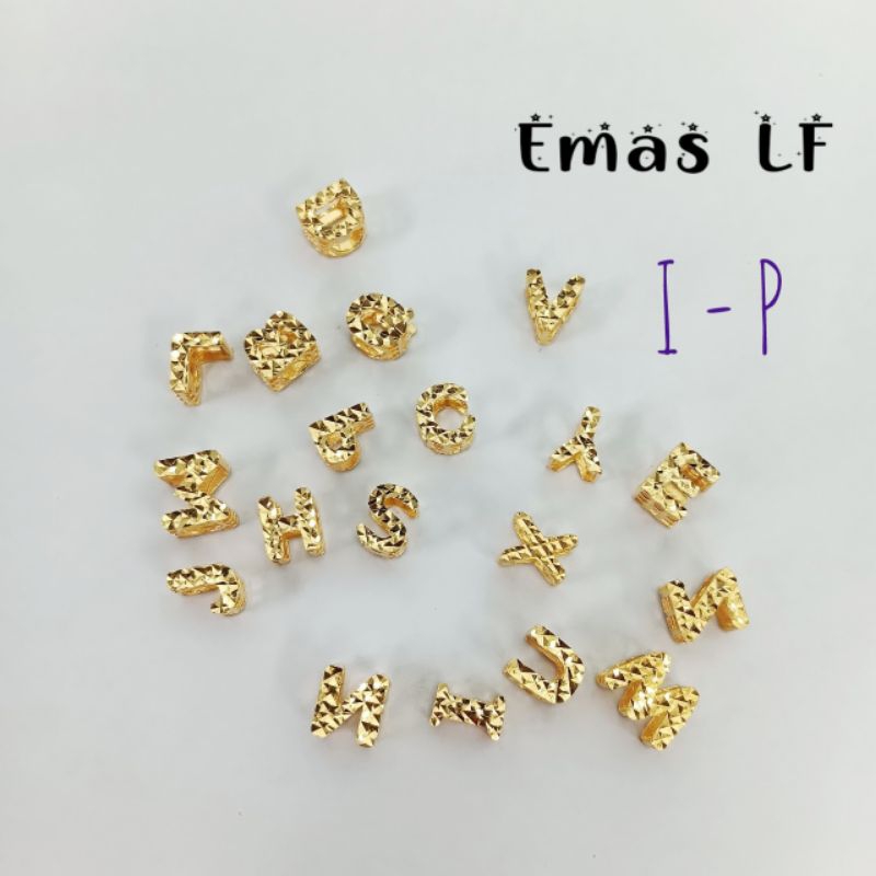 LF Emas 916 Alphabet huruf (I to P) charm Pendant Alphabet FashioN ...