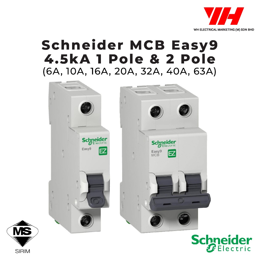 Schneider MCB 1 Pole / 2 Pole 4.5KA Easy9 | Miniature Circuit Breaker (6A/10A/16A/20A/32A/40A ...