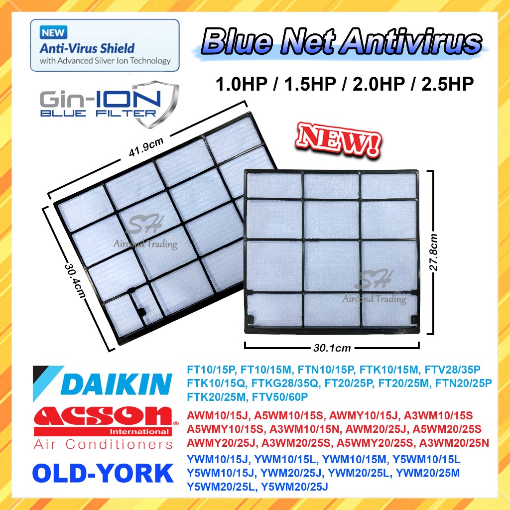 [1pcs] DAIKIN Aircond Filter Gin-ion Blue Filter 1.0HP 1.5HP 2.0HP 2 ...