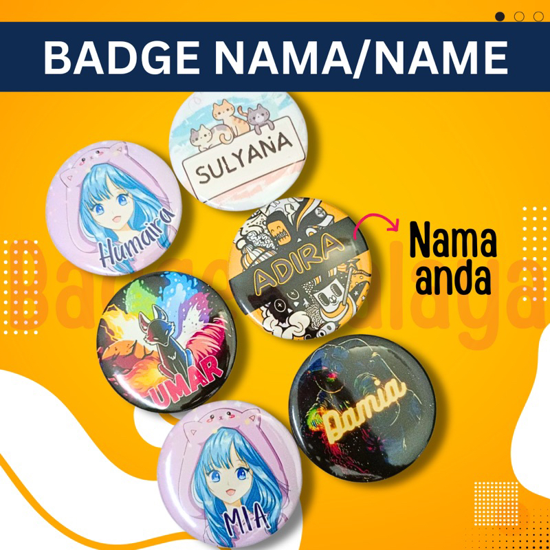 CUSTOM NAMA Pin Button Badge saiz 58mm Design Boleh Pilih Design ...