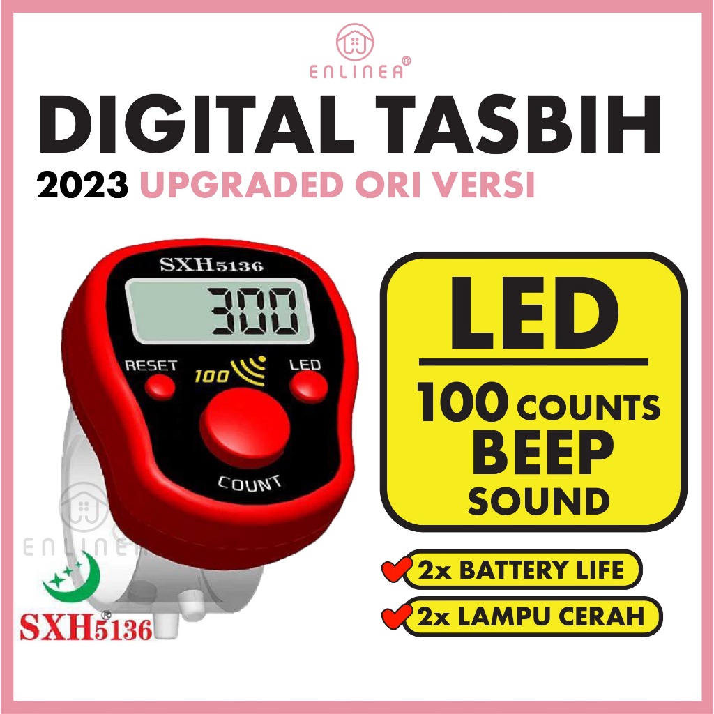 Digital Tasbih LED Display Beep Sound Hand Tally Finger Counter Gift ...