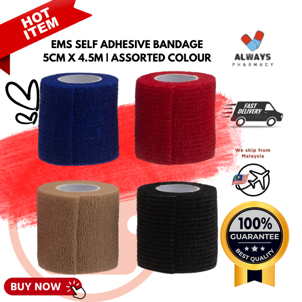 EMS SELF ADHESIVE BANDAGE 5CM X 4.5M | ASSORTED COLOUR | BANDAGE LUKA ...