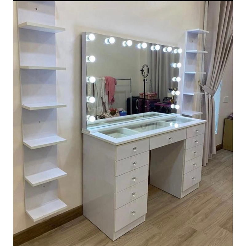Modern Vanity Dressing Table With LED Light Mirror Bedroom Makeup Table ...