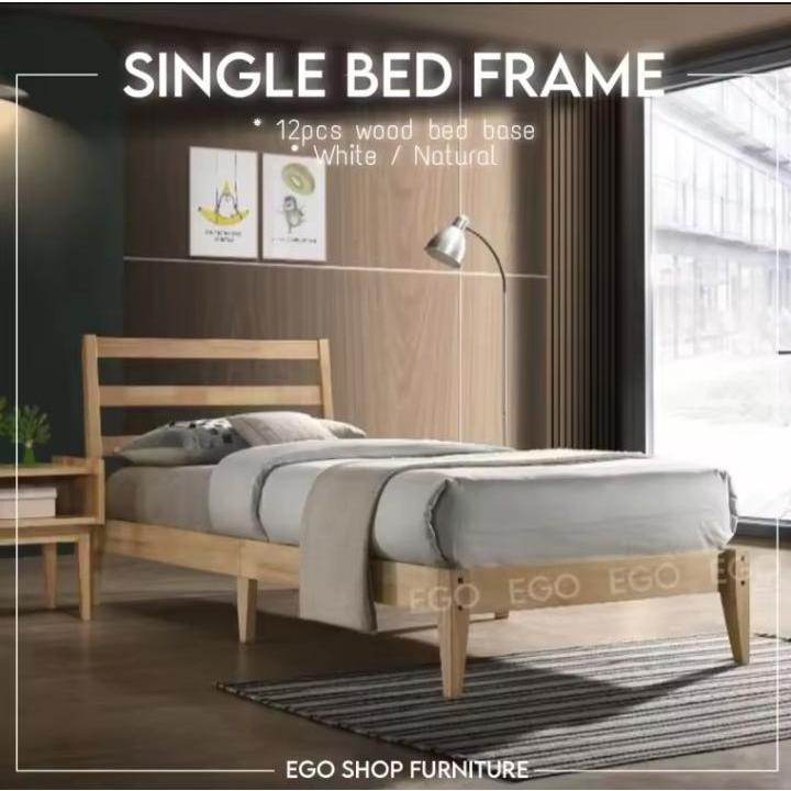 EGO Muji Wooden Single Bed Frame Katil Bujang Simple Modern Design ...