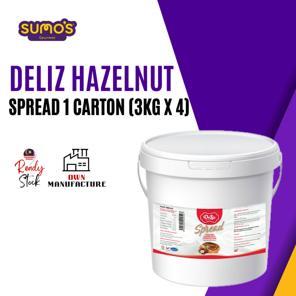 Sumos-DeLiz Italian Hazelnut Chocolate Spread 1 Carton (3kg x 4) | Shopee Malaysia