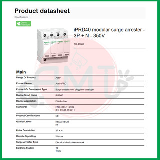 SCHNEIDER iPRD40 modular surge arrester SPD - 3P + N - 350V 40KA ...