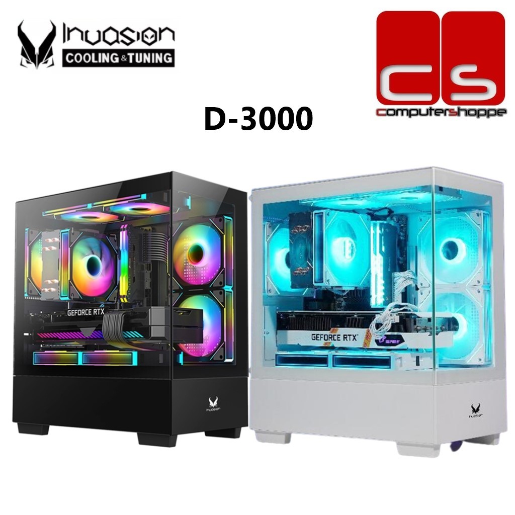 Invasion D-3000 Tempered Glass M-ATX Gaming Case - Black/White (AURORA FAN) | Shopee Malaysia