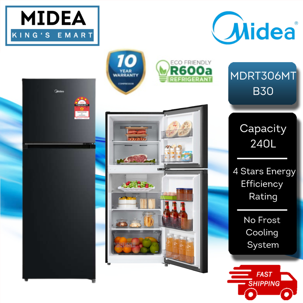 【12% CASHBACK】Midea 240L 2 Door No Frost Refrigerator MDRT306MTB30 / 4 ...