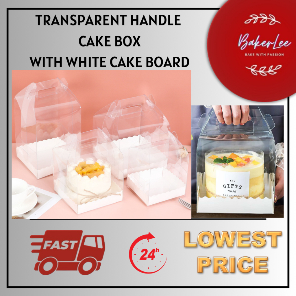 TRANSPARENT HANDLE PVC CAKE BOX, CLEAR BOX FOR BAKERY, GIFT BOX, KOTAK ...