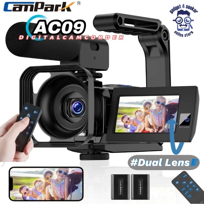 Video Camcorder Campark AC09 with Dual Lens 4K 56MP Video Camera WIFI ...