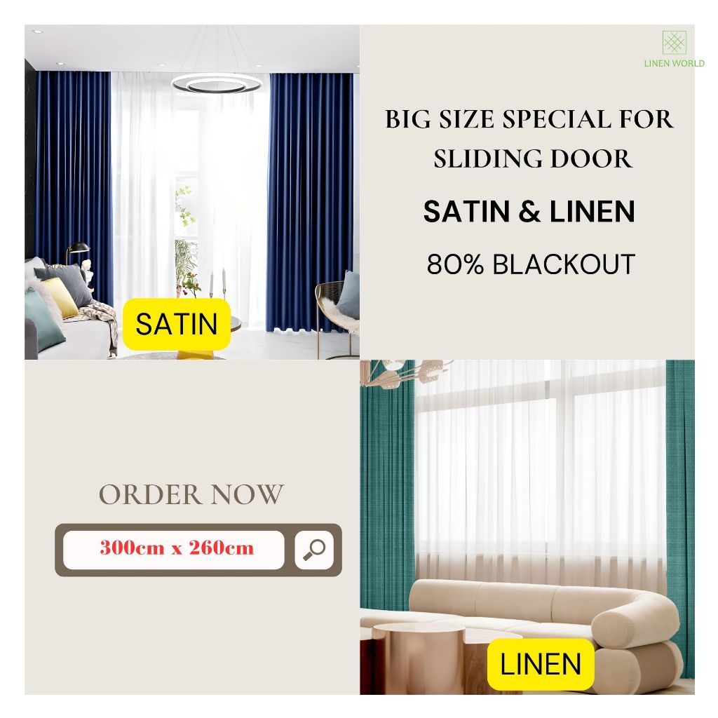 Langsir 80% Blackout W300cm x H260cm Sliding Door UV Protect Curtain ...