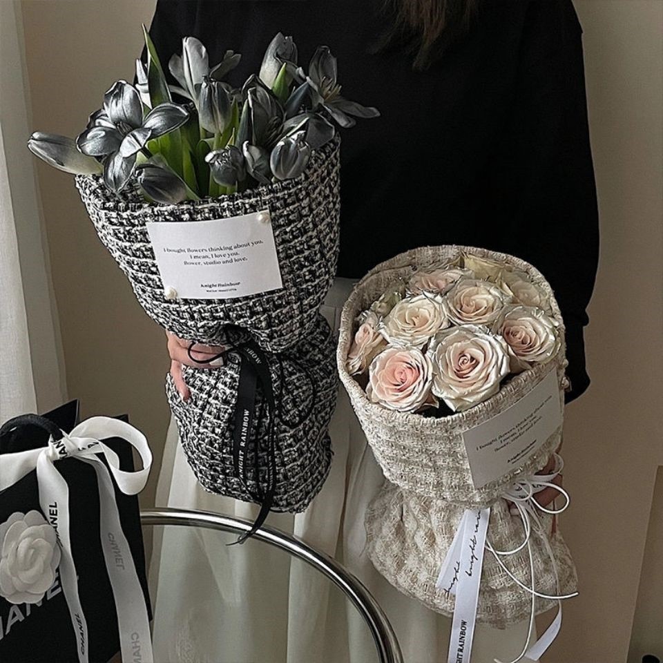 SHIOK Classic Checkered Fabric Linen Bouquet Seamless Check Wrapper ...