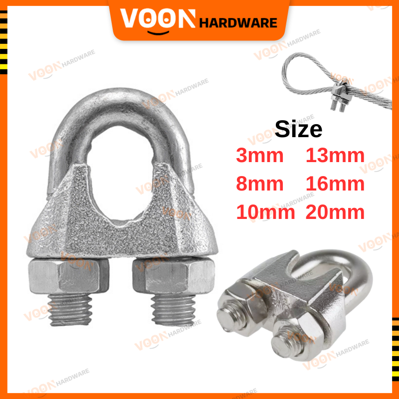 VOON [Heavy Duty] Wire Rope Clamp 3mm-20mm GI Galvanized Iron U-Bolt ...