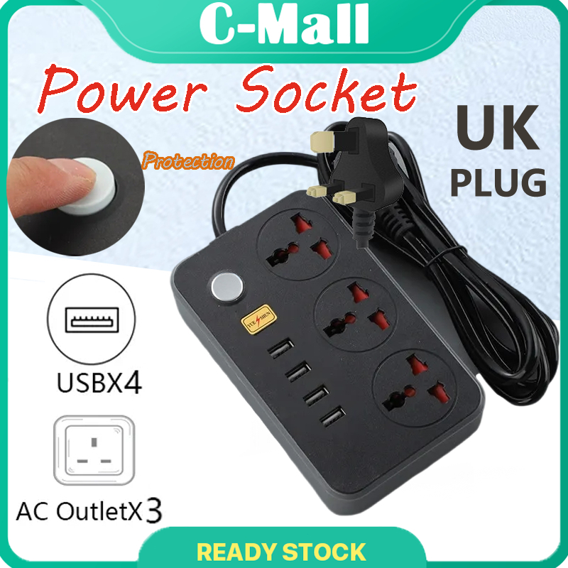 C-MALL Universal 2Meter 4 USB Port 3 Universal Power Strip Extension ...