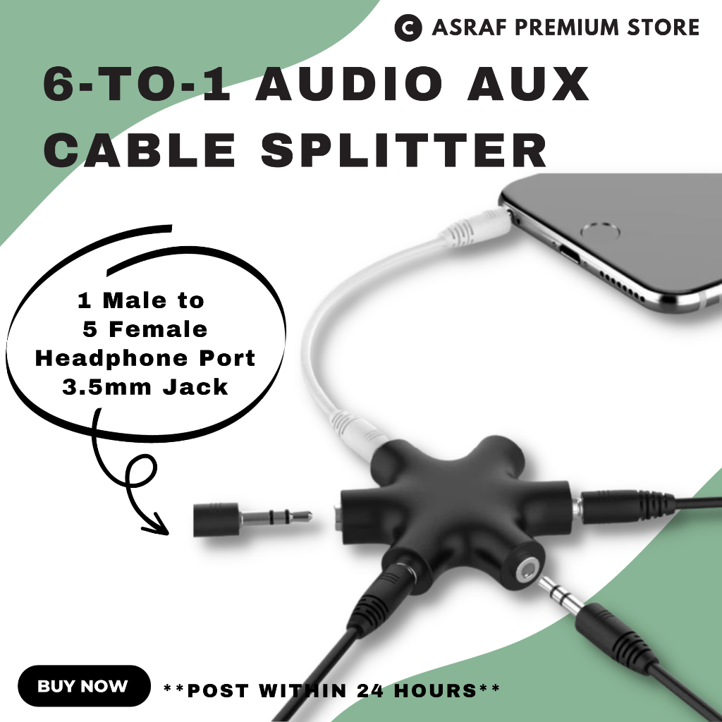 6 in 1 Audio Aux Cable Splitter / 1 Male to 5 Female Headphone Port 3 ...