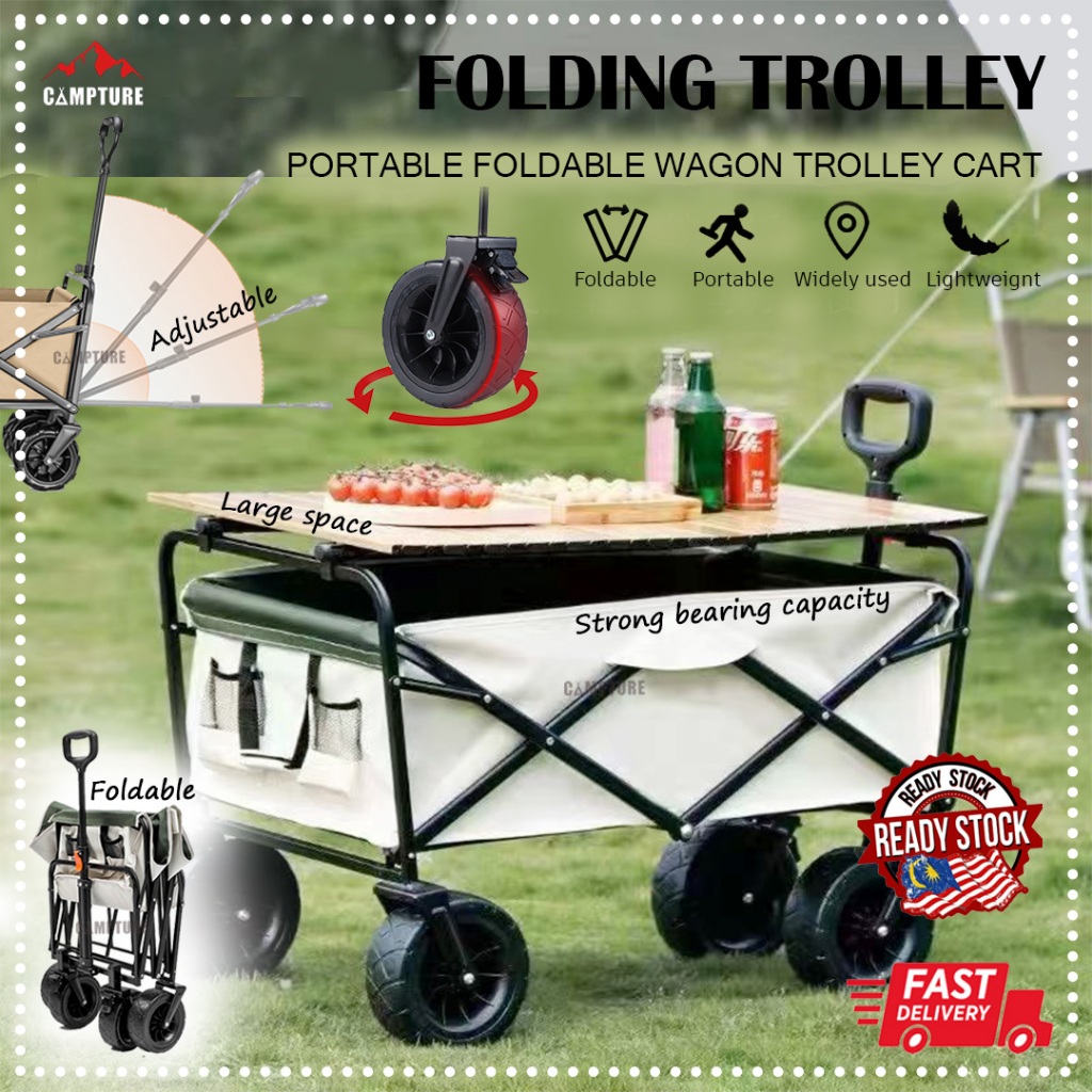 【CAMPTURE】Wagon Trolley Foldable Camping Wagon Portable Heavy Duty ...