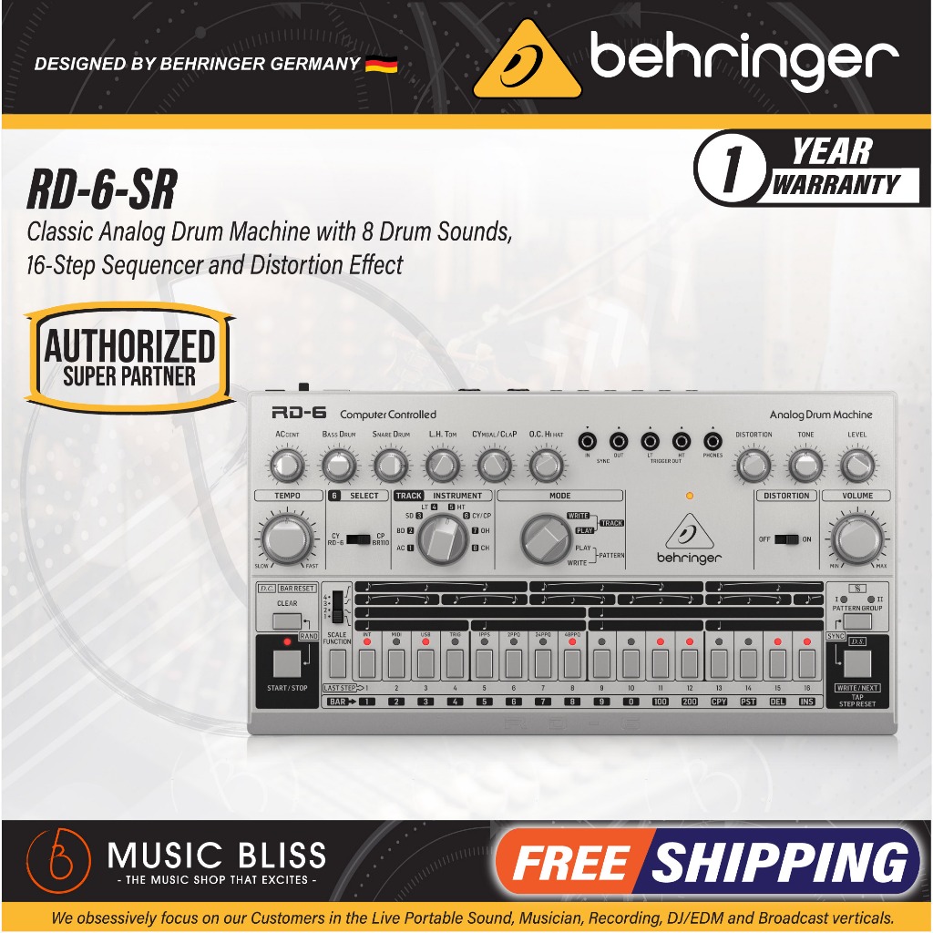 Behringer RD-6-SR Analog Drum Machine - Silver (RD-6 / RD6) | Shopee ...