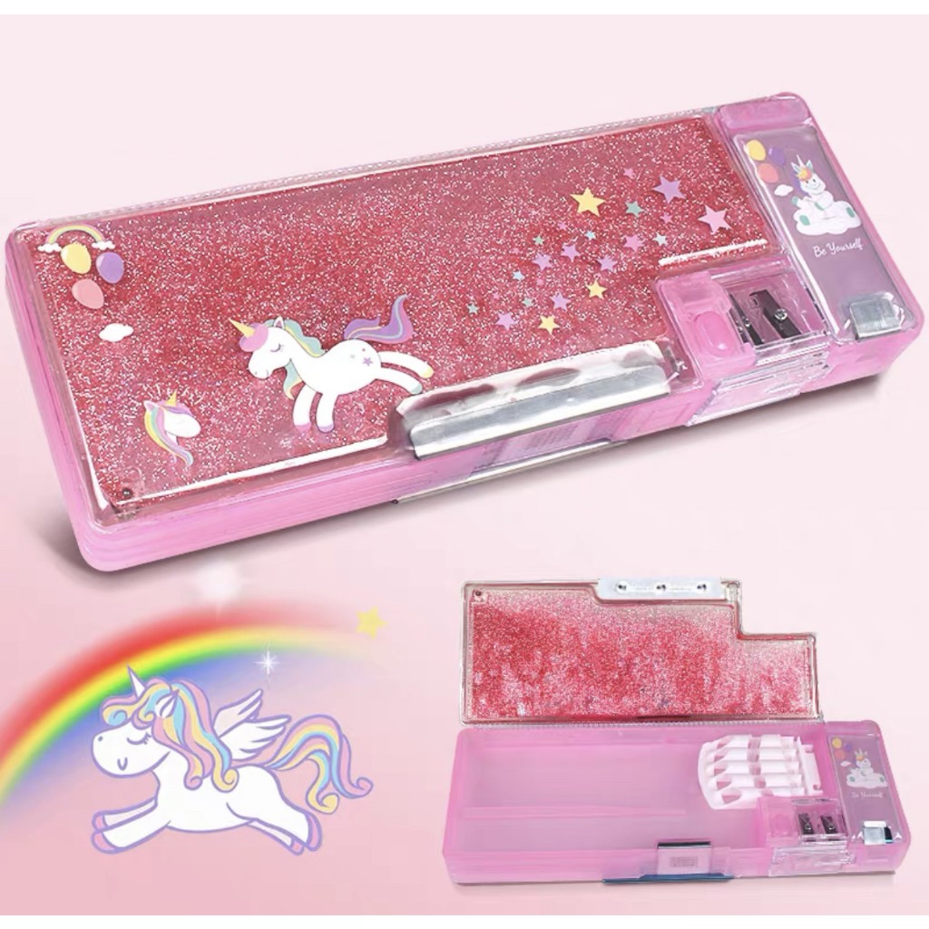 Cartoon Quicksand Glitter Stationary Box Girl Cartoon Children's Pencil ...