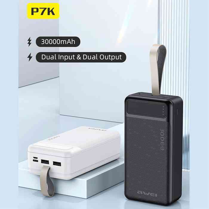 AWEI P7K 30000mAh Portable Power Bank Dual Type A USB A and Type C ...