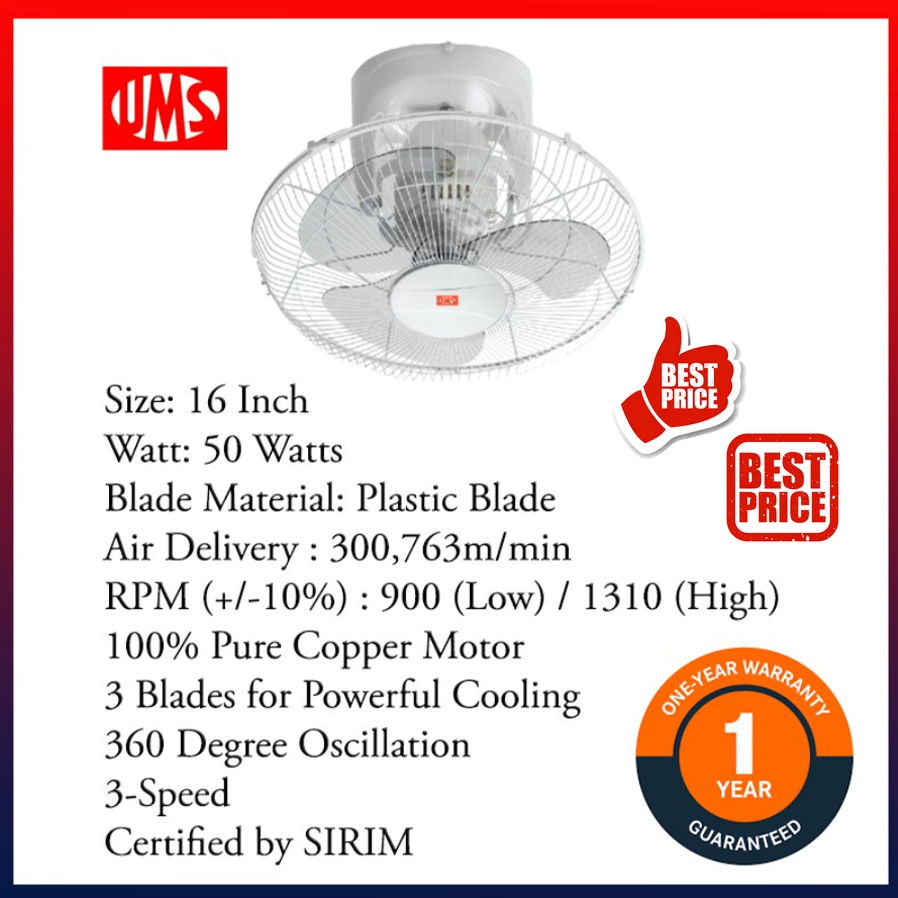 UMS 16" Inch SIRIM Approved Ceiling Auto Fan 360 DEGREE ( KIPAS SILING ...