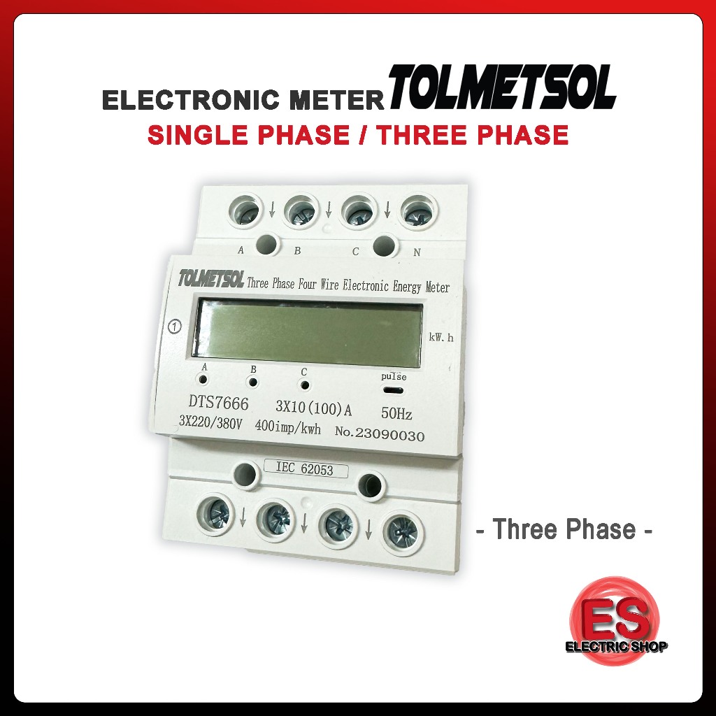 TOLMETSOL Single Phase / 3 Phase Energy Meter Rail Mount / Din Rail DB Box Digital Meter (1Phase ...