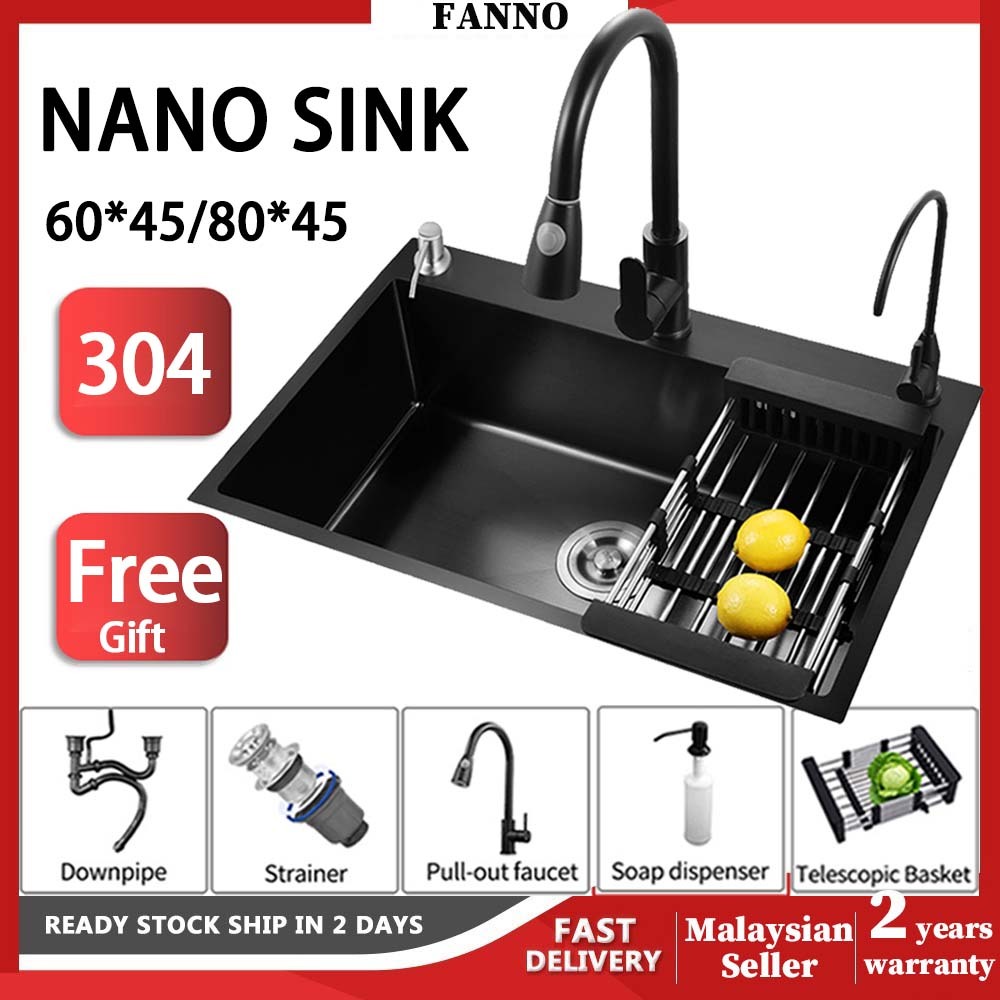 🇲🇾Premium+™ Nano Kitchen Sink 304 Stainless Steel Handmade Sink Dapur ...