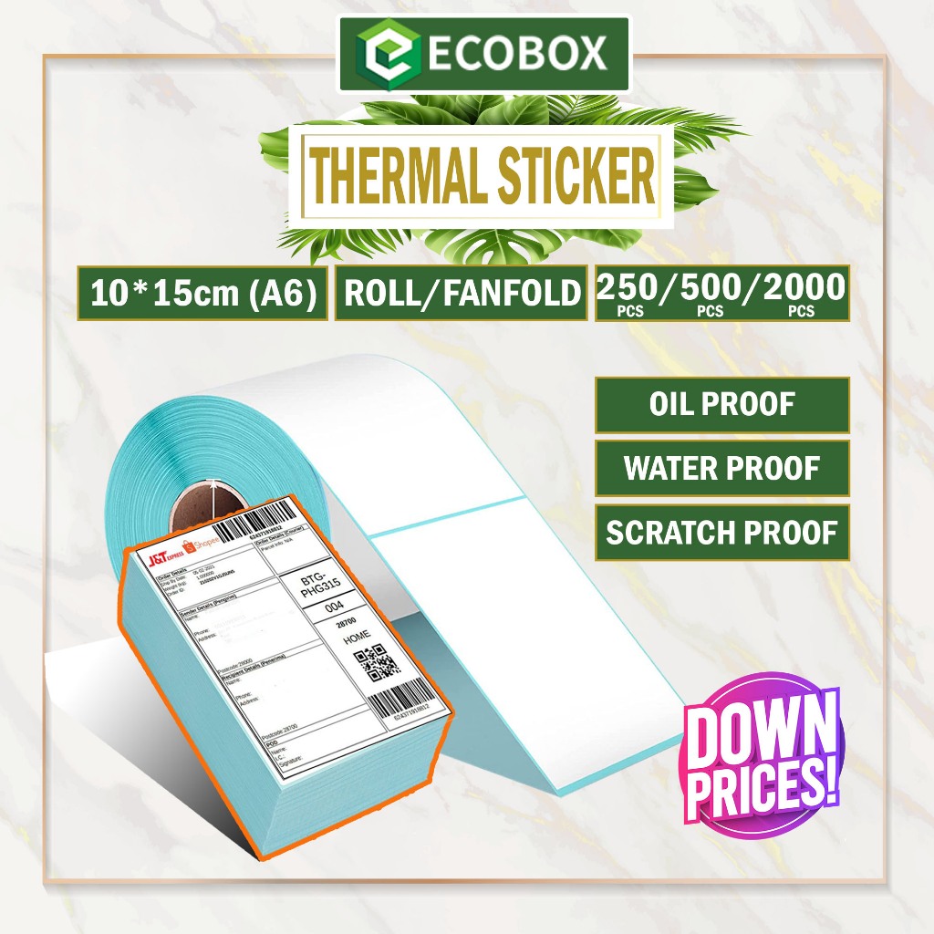 EcoBox-A6 Thermal Sticker 100*150mm AWB Barcode Airway Bill Shipping ...