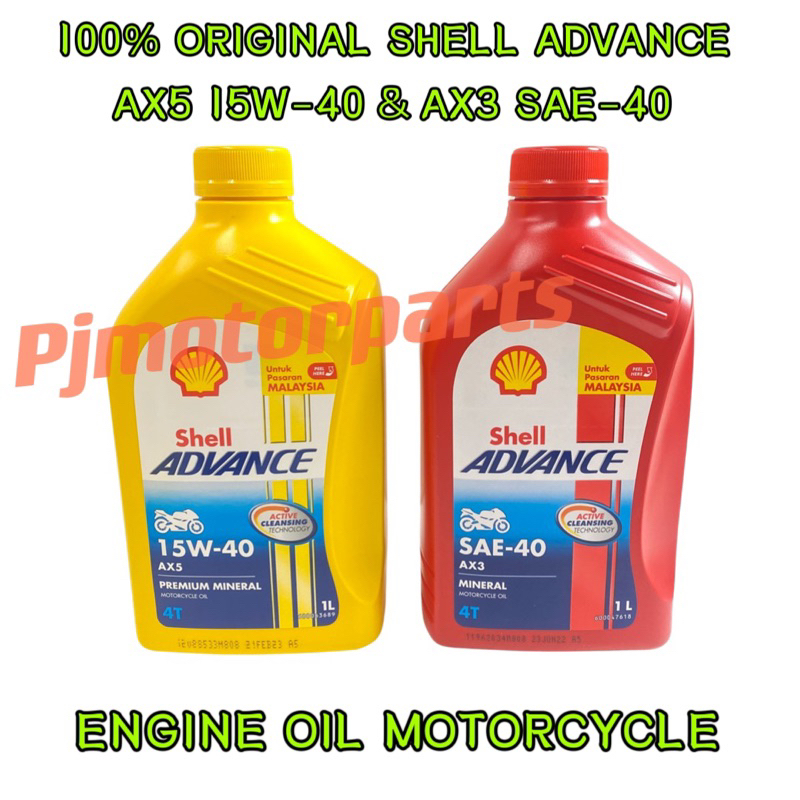 ( 100% ORIGINAL SHELL ADVANCE ) ( 1 LITER ) 4T AX5 15W-40 & AX3 SAE-40 ENGINE OIL MINYAK HITAM ...