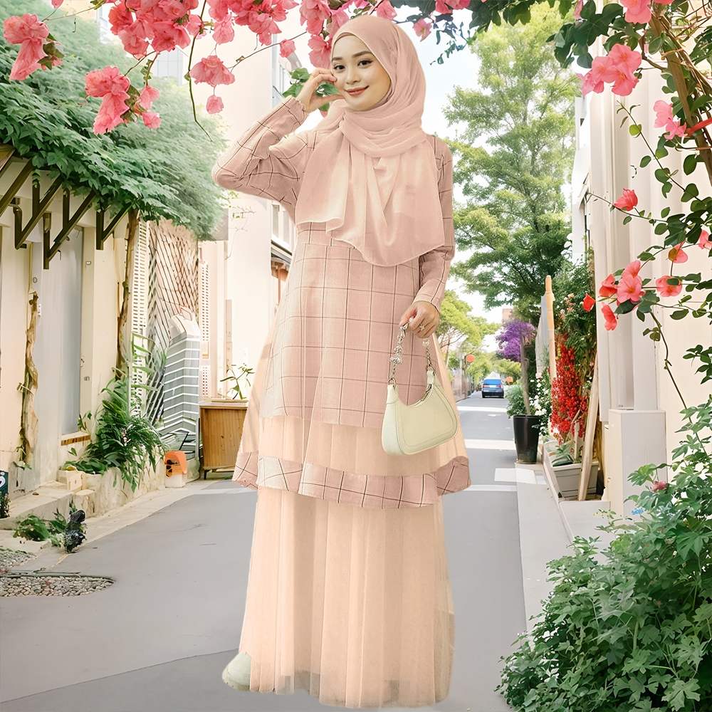 Baju Kurung Moden Plaid Peplum Baju Kebarung Mesh Kurung Jubah Muslimah ...