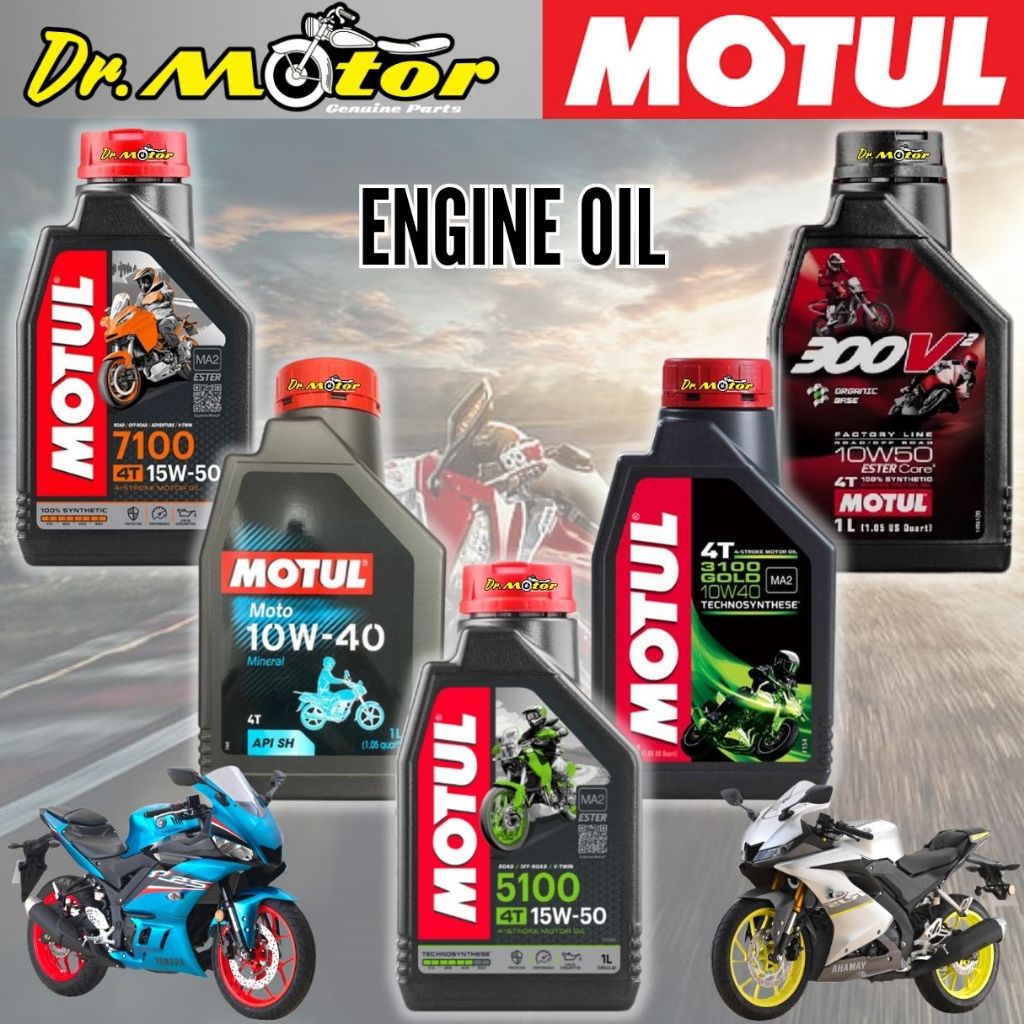 MOTUL 4T 3100 5100 7100 300V SYNTHETIC FULLY SEMI Engine Oil Filter Minyak Hitam Cylinder Enjin ...