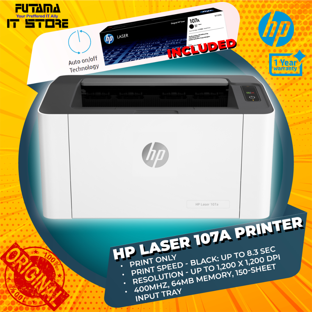 HP Laser 107a Printer - Cartridge yield: 107A [Black 1,000pgs]/Print ...