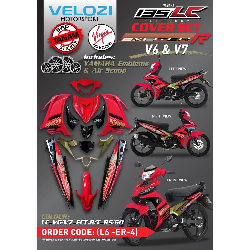 COVERSET YAMAHA LC LC135 V6 V7 EXCITER R RED MERAH MALIBU IRONMAN L6-ER ...