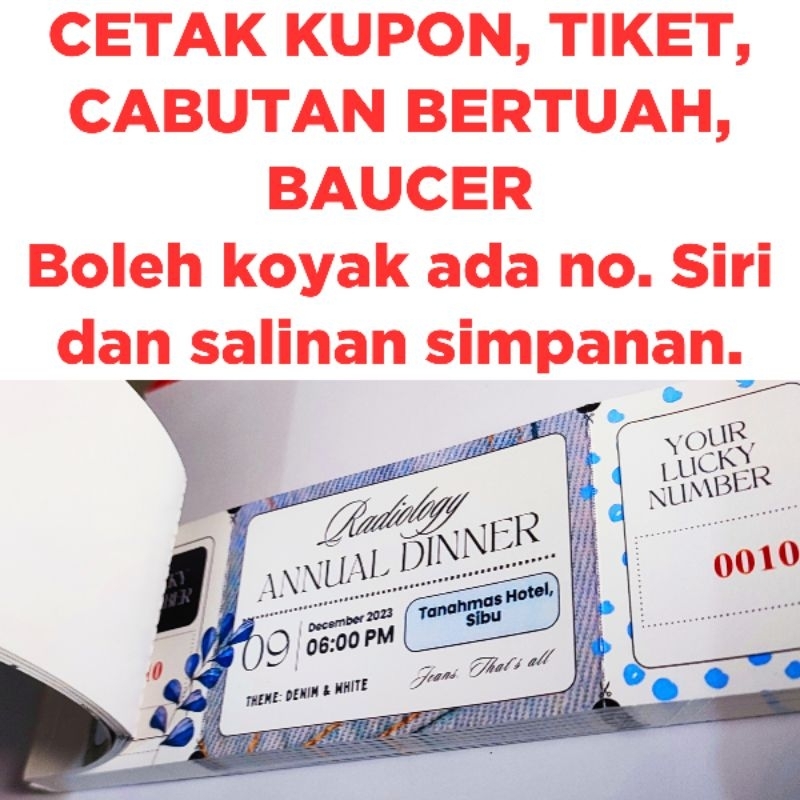 CUSTOM CETAK TIKET / COUPON / VAUCHER / CABUTAN BERTUAH ADA NO. SIRI CUSTOM DESIGN | Shopee Malaysia
