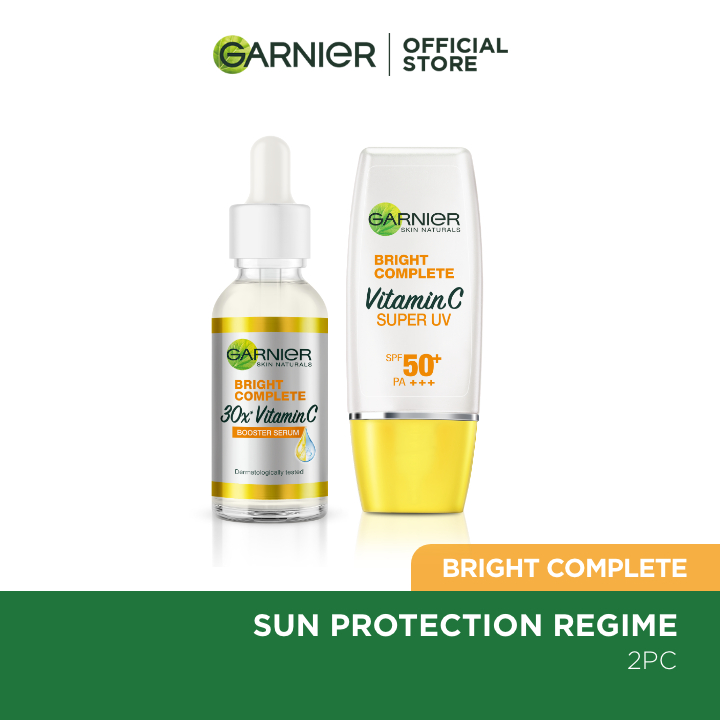 [ ON THE GO ESSENTIALS ] GARNIER Bright Complete Sun Protection Regime ...