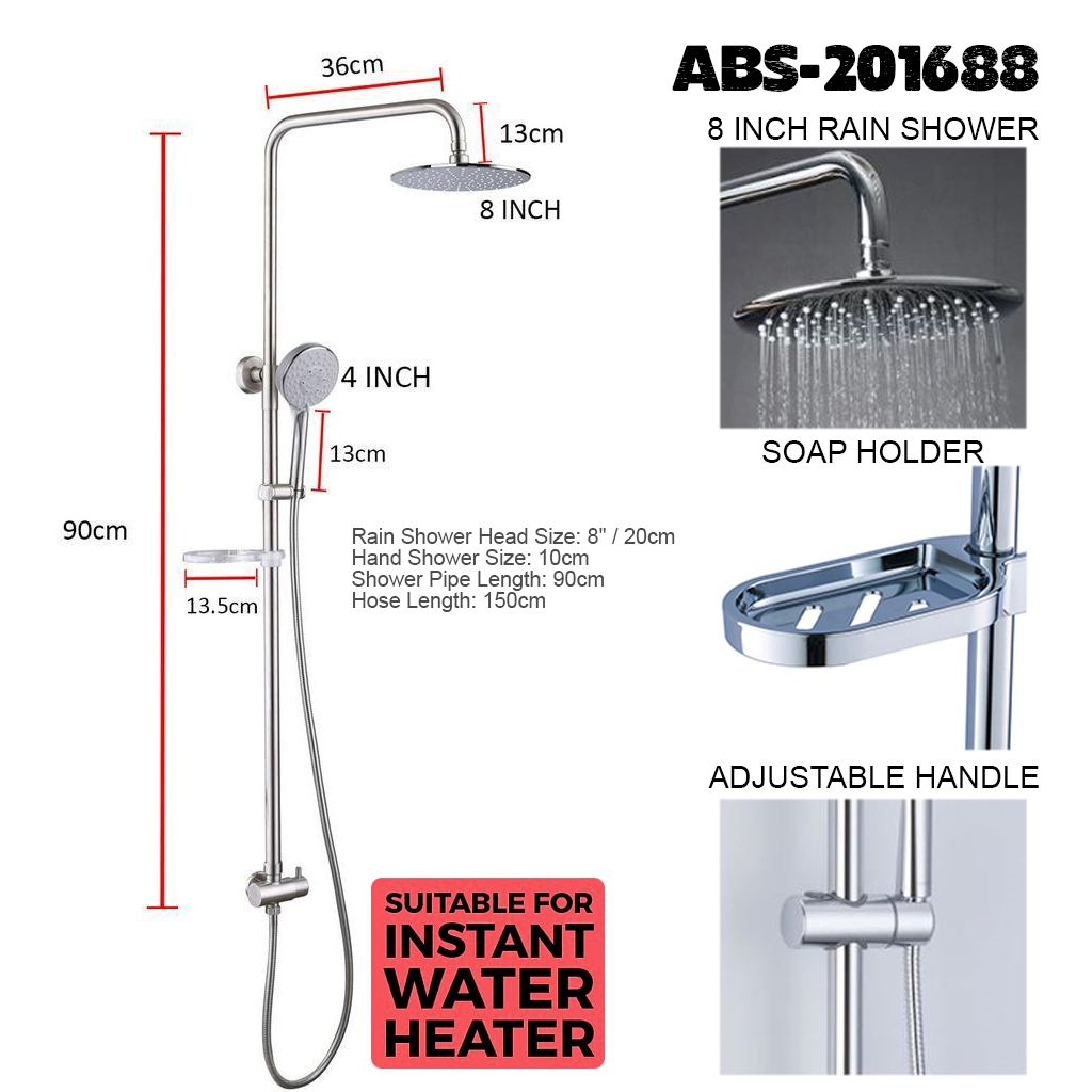 SUS304 Stainless Steel Rain Shower Set Rainfall High Pressure Hand ...