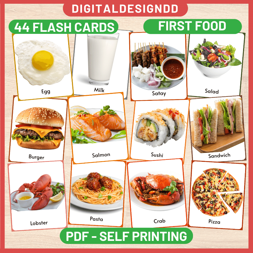 FIRST FOODS PDF Flash Cards for baby kids preschool toddler Kad imbas ...