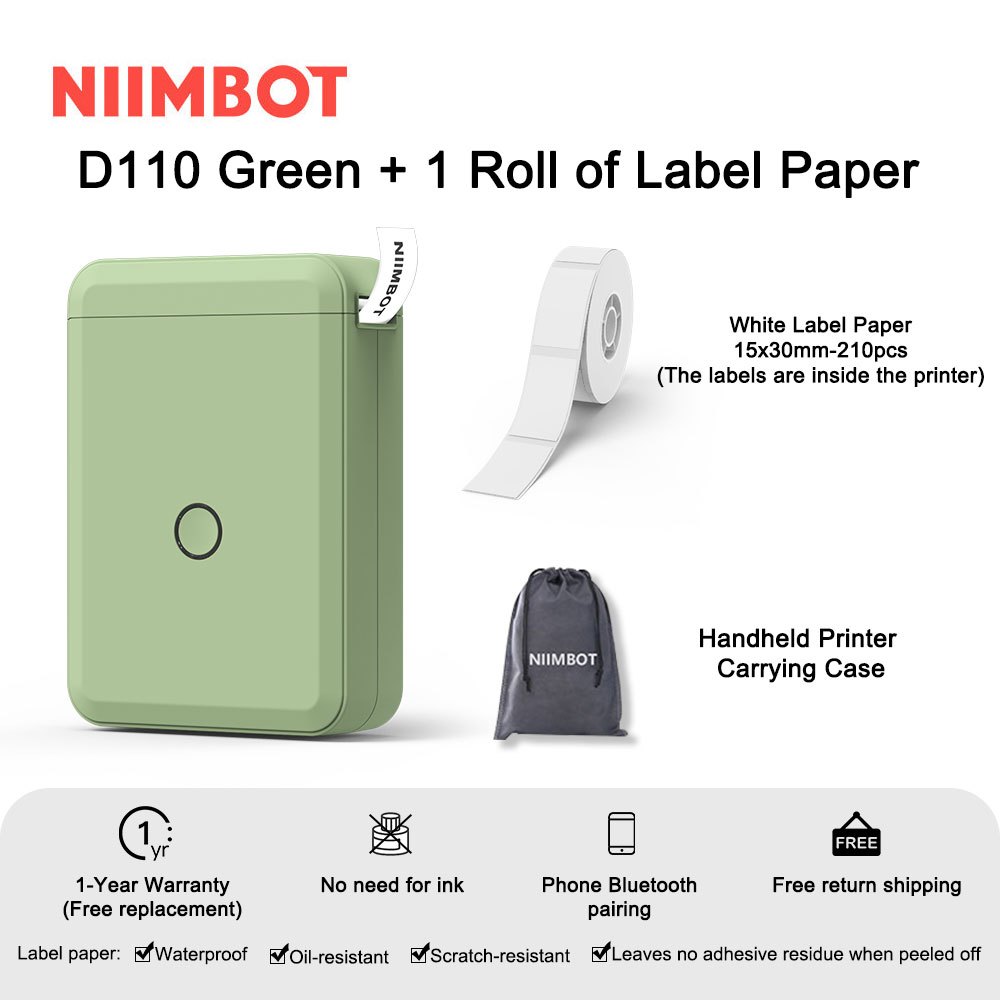 NIIMBOT D110 Label Printer Wireless Bluetooth Thermal Label Portable Printer Label Maker ...