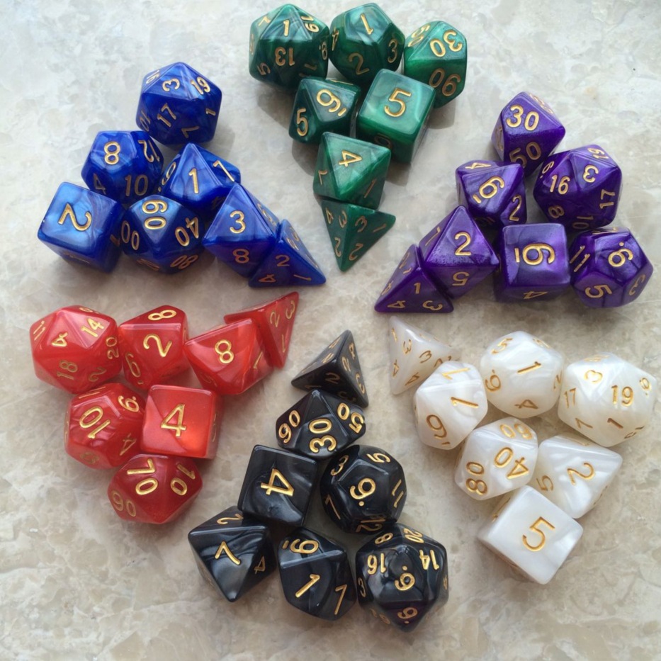 7pcs/set Game Dice Creative RPG Polyhedron D4 D6 D8 D10 D12 D20 Dice DND Pearl Pattern Digital ...