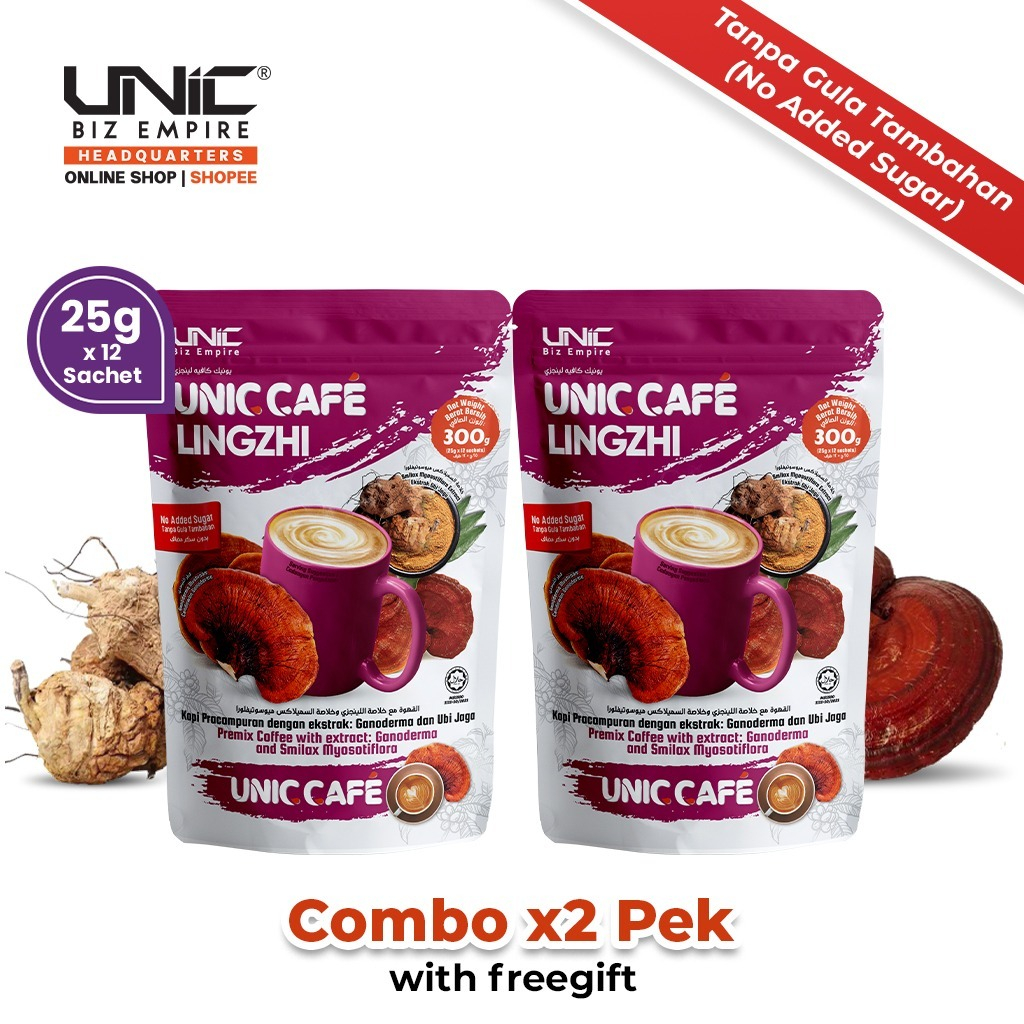[COMBO 2 BAG] 2 UNIC CAFE LINGZHI TANPA GULA TAMBAHAN (12sachet/pek ...