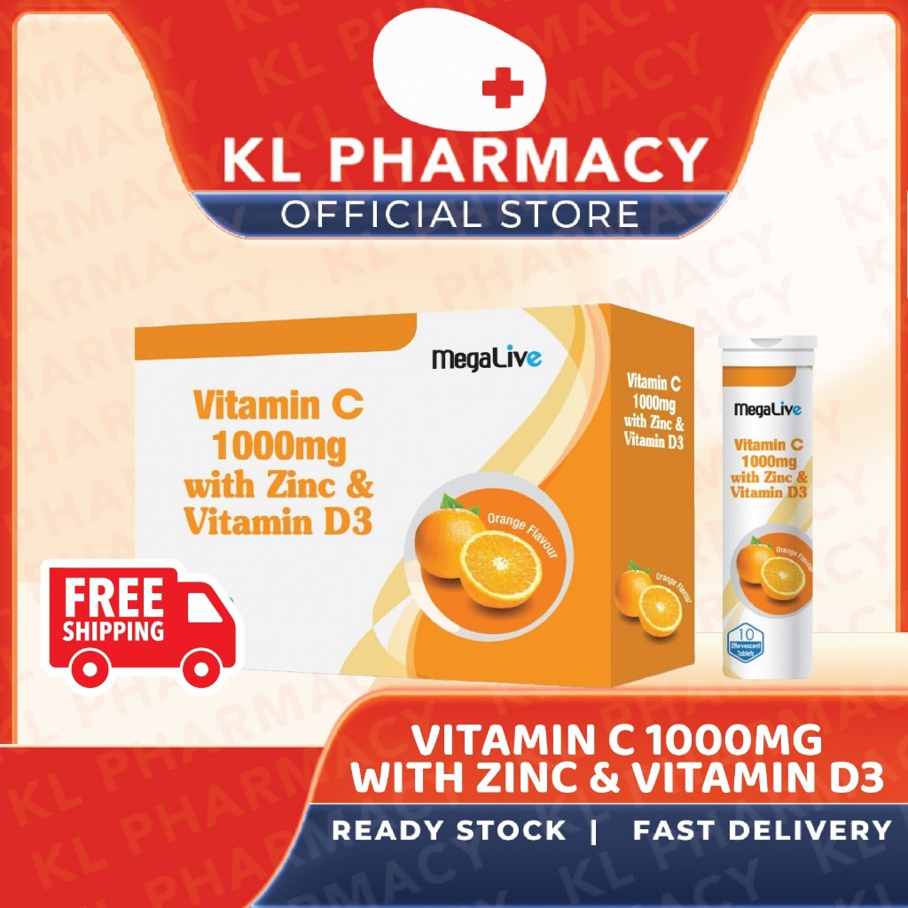 MEGALIVE VITAMIN C 1000MG WITH ZINC & VITAMIN D3 EFFERVESCENT TABLET 10'S / 4X10'S | Shopee Malaysia