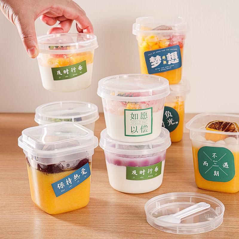 FLOWSY Cake Box Pudding Cup Bekas Tiramisu PP Plastic With Spoon Boleh ...