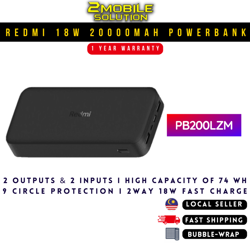 XIAOMI REDMI Fast Charge 18W 20000mAh Fast-Charge Power Bank [2.4A Fast ...